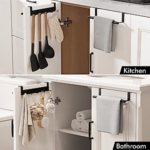 KES Over The Cabinet Door Organizer with Towel Bar, Cutting Board Organizer Cabinet Door, Cutting Board Holder with Towel Holder Matte Black, KUR521-BK