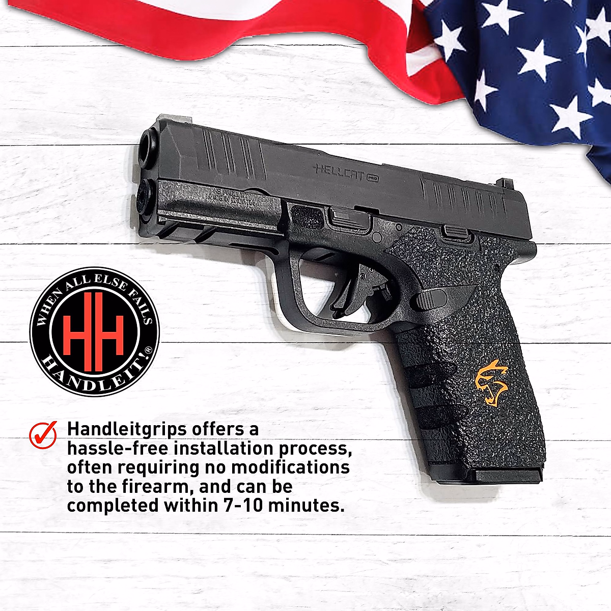 Handleitgrips Gun Grip Tape Compatible with Springfield Hellcat Pro - Black Textured Rubber Pistol Grip Tape with Orange Insert, Easy Installation, Gun Parts & Accessories, Veteran Owned, Made in USA