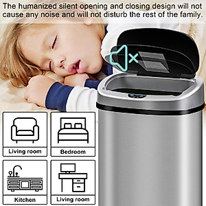 Garbage Can 13 Gallon 50 Liter, Kitchen Trash Can with Lid for Bathroom Bedroom Home Office Automatic Touch-Free Large Capacity Brushed Stainless Steel Trash Can with Lid