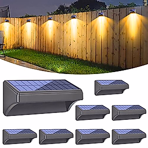 Bridika Solar Fence Lights, Fence Lights Fence Solar Lights Outdoor Waterproof Warm White & Color Glow LED Solar Lights for Backyard, Patio, Deck Railing, Stair Handrail and Wall (8 Packs, Plus Size)