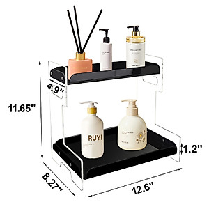 Tasybox Bathroom Organizer Countertop, 2 Tier Vanity Tray, Acrylic Bathroom Counter Shelf, Spice Rack for Kitchen Home Decor Clear & Black