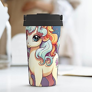 GTKSYNVE Reusable Coffee Mug with Lid and Handle, Cartoon cute Animal rainbow Tumbler for Hot & Cold Drinks 16oz Stainless Steel Insulated Coffee Tumblers Double Wall Vacuum Thermal Cup