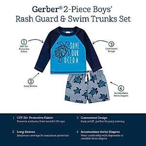 Gerber Baby Boy's Toddler Long Sleeved Rashguard Swim Bathing Suit Set, Green Turtles, 12 Months