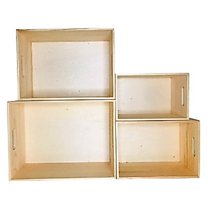 Oojami 4 Pack Unfinished Wooden Crates with Cutout Handles – DIY Nesting Wood Boxes for Storage, Home Organization & Display – Rustic Wooden Storage Crates for Crafting, Décor, Shelves & More
