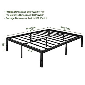 45MinST 18 Inch Platform Bed Frame/Easy Assembly Mattress Foundation / 3000lbs Heavy Duty Steel Slat/Noise Free/No Box Spring Needed,Queen
