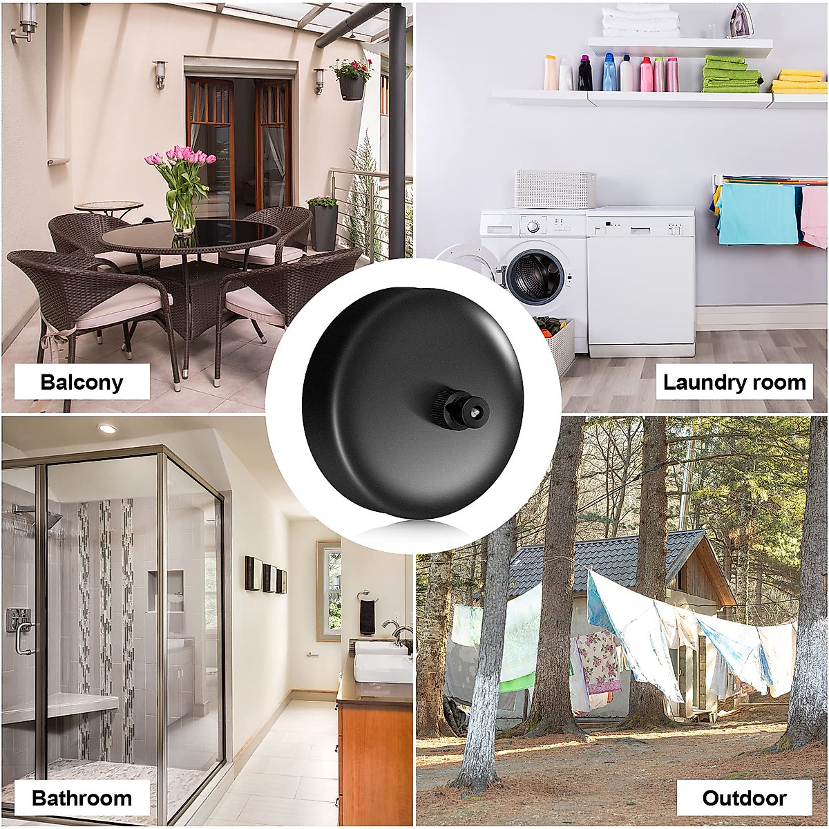 4 Pieces Retractable Clothesline 304 Stainless Steel Cloth Line 9.2ft Retracting Adjustable Laundry Line Heavy Duty Shower Rope String Retracting Clothesline for Indoor Outdoor Home (Black)