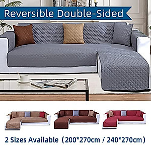 JIABOLANG Double Side L Shape Couch Cover Sectional Sofa Covers Set Chaise Couch Cover Slip Covers for Sofas Couches Sectional Furniture Protector Cover (Medium,Grey)