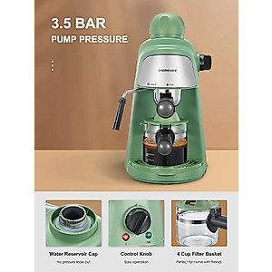 Ihomekee Espresso Machine, 3.5Bar Espresso and Cappuccino Machine with Fast Heating Function, 1-4 Cups Coffee Maker with Milk Frothing Function and Steam Wand (Green)