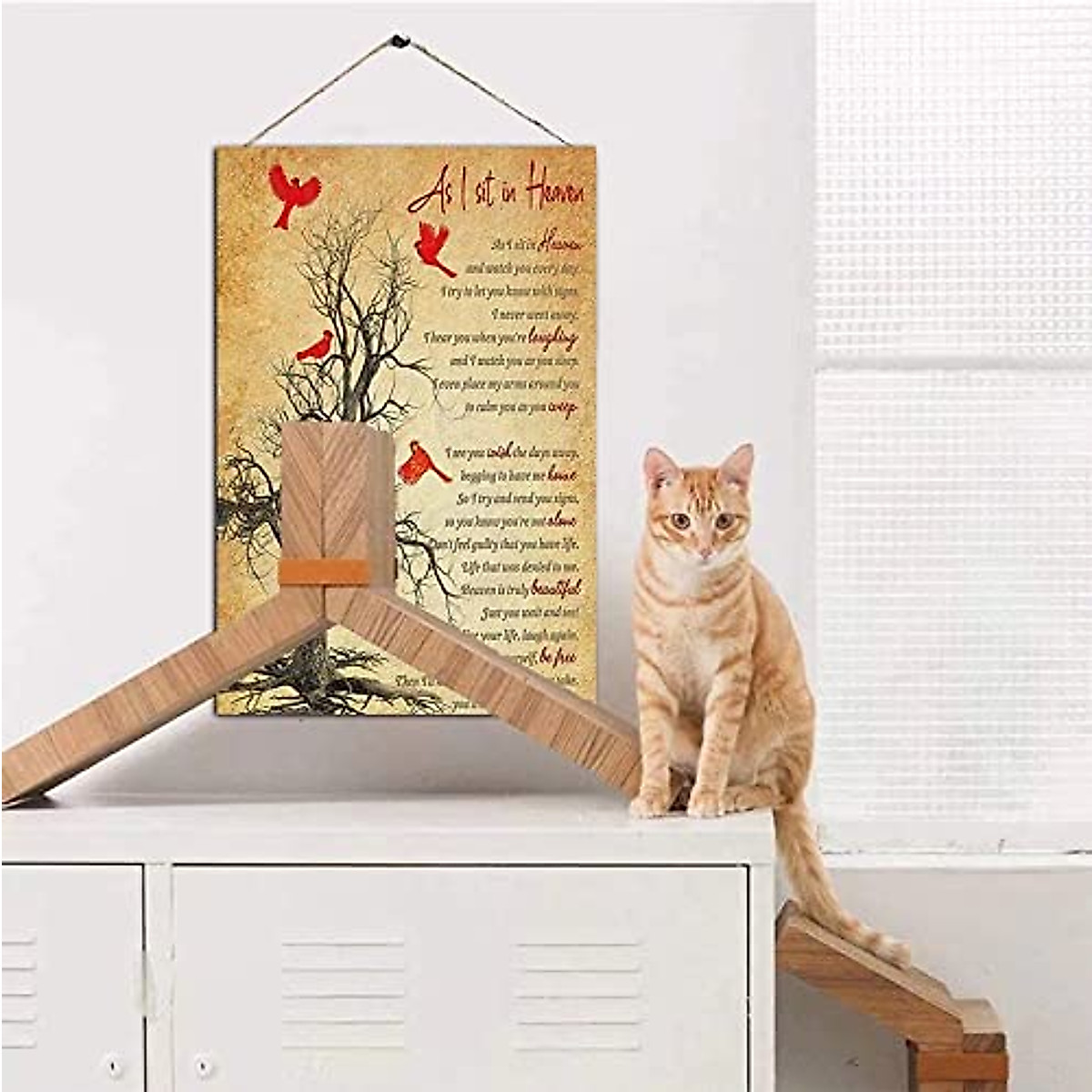 As I Sit In Heaven And Watch You Everyday Yard Garden Cardinalis Wooden Board Hanging Living Room Wall Decor Retro Home Bar Restaurant Men Cave Thanksgiving Gift 8x12 Inches