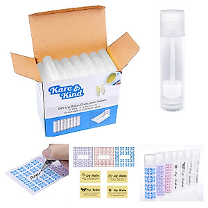 Lip Balm Container Tubes - 50-Pack - DIY - Transparent- 3/16 Oz (5.5 ml) - Including 50 Writeable & 50 Printed Lip Balm Stickers - Twist Mechanism and a Cap - Empty