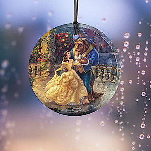 Trend Setters Thomas Kinkade Disney Dancing in The Moonlight Beauty and The Beast 3.5” Starfire Prints Hanging Glass Print Accessory