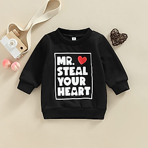 Eadrioss Toddler Baby Boys Girls Valentine's Day Outfit MR. Steal Your Heart Sweatshirt Spring Valentines Clothes Top