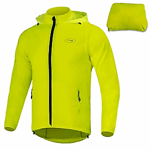 Dooy Men's Cycling Bike Jacket Windproof Vest Lightweight Running Jacket High Visibility Windbreaker with Detachable Sleeves(Yellow,X-Large)