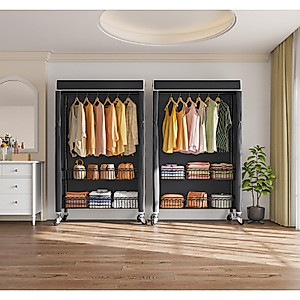 VIPEK R2C Plus Rolling Garment Rack with Cover and Wheel, Heavy Duty Rolling Clothes Rack with Cover, Covered Clothes rack For Hanging Clothes Black Metal Rolling Clothing Rack with Basket Black Cover