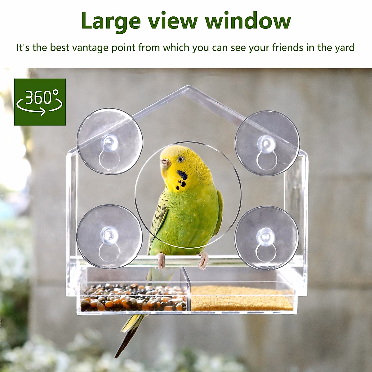 XTKS Bird Feeder, Hanging Bird Seed Feeder, Bird Feeding Station Outdoor Window Bird Feeder with Ultra-Strong Suction Cups - Perfect for Attracting Cardinals, Finches, Chickadees