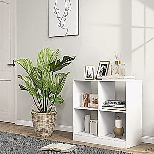 Giantex 4-Cube Bookcase White - 2-Tier Freestanding Open Bookshelf with Anti-Toppling Device, Wooden Decorative Storage Organizer, Modern Floor Display Shelf for Kid's Room Study Bedroom Living Room
