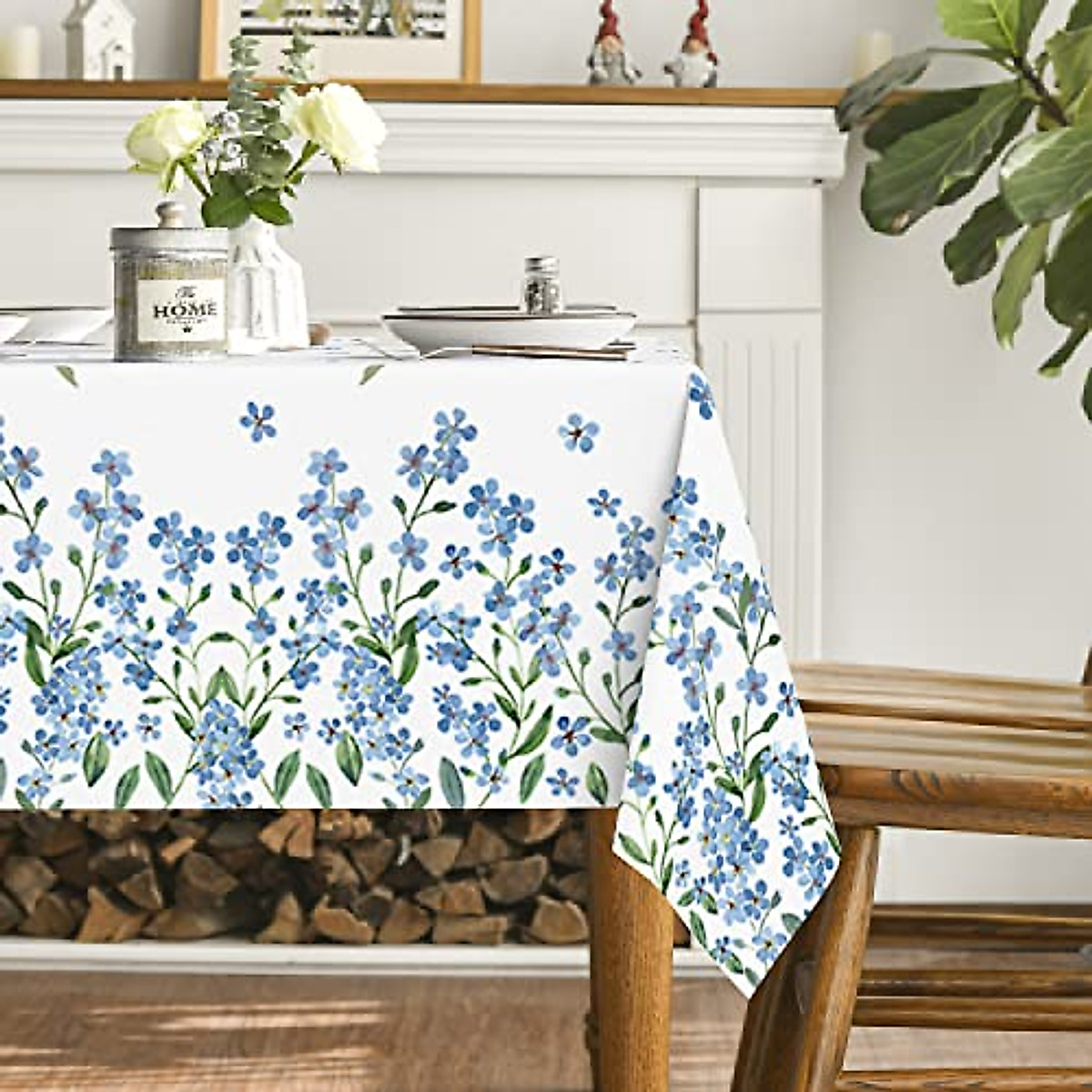 Horaldaily Spring Summer Tablecloth 60x84 Inch, Forget-Me-Not Myosotis sylvatica Floral Table Cover for Party Picnic Dinner Decor