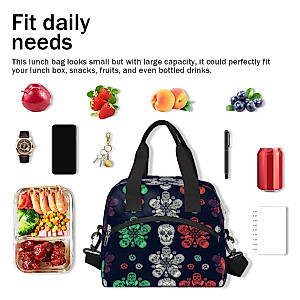 Insulated Lunch Bag for Women Men Colorful Floral Goth Mexican Skull Lunch Box Reusable Lunch Cooler Bag Large Lunch Tote Bag for Work Picnic Travel School