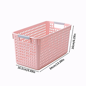 Laundry Basket With Silvery Handle, Lightweight Laundry Hamper, 2 Bushels, Plastic Laundry Basket For Closet, Dorm, Laundry Room, Bedroom, Large Laundry Basket, Home Closet Clothes Basket (Pink)