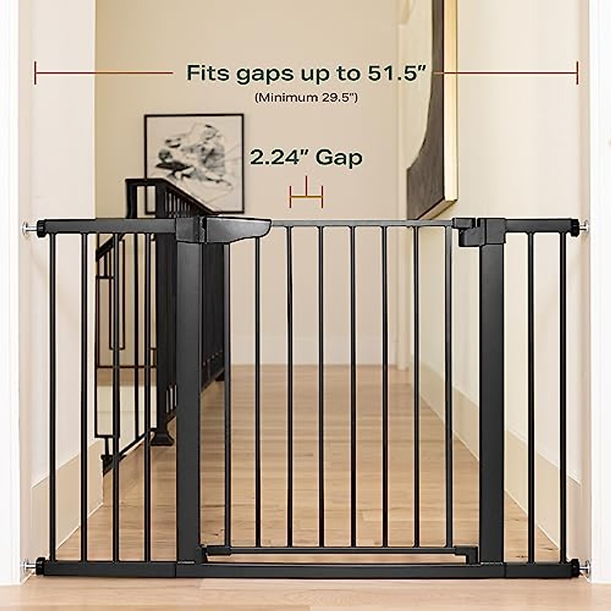 Mom's Choice Awards Winner-Cumbor 29.7"-51.5" Baby Gate Extra Wide, Easy Walk Thru Dog Gate for The House, Auto Close Safety Pet Gates for Stairs, Doorways, Child Gate Includes 4 Wall Cups, Black