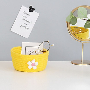 Cute Flower Cotton Rope Woven Storage Basket Desktop Makeup Storage Box Children's Toy Laundry Basket Makeup Storage Box(Pink)