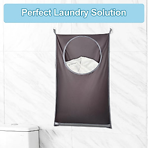 QUMENEY 2 Pack Door Hanging Laundry Hamper, XL Hanging Laundry Bag with 4 Hooks Over Door Laundry Hampers for Dirty Clothes, Large Laundry Organizer Bag for Bedrooms Dorms Closets（31"X 20",Grey)