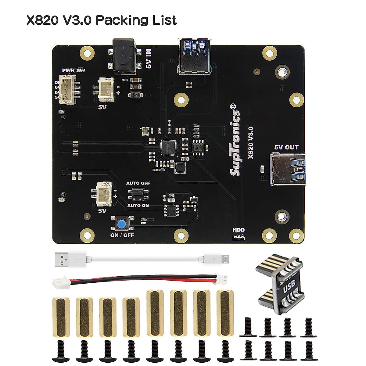 Geekworm X820 V3.0 2.5“ SATA HDD/SSD Storage Expansion Board, USB 3.0 Mobile Hard Disk Module for Raspberry Pi 3 B+/3B&2.5 Inch SATA HDD/SSD
