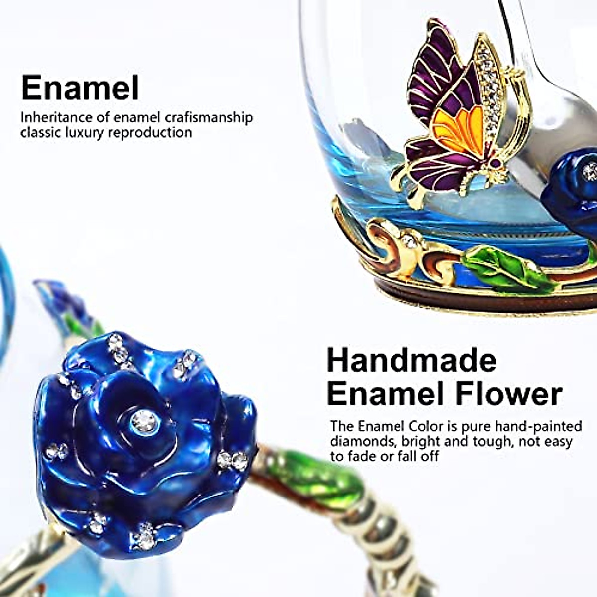 DUMVOIN Tea Cup Glass Coffee Mugs,Fancy Tea Cup Set Birthday Christmas Valentine's Day Gift Idea for Tea Lover and Women Novelty Coffee Mugs Rose Flower Enamel Tea Cup Glass Mug with Spoon Set