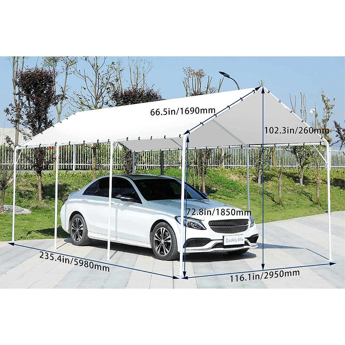 MeetPerfect Extra Large Heavy Duty Carport 10 x 20 ft. Outdoor Auto and Boat Shelter Tent Gazebo Portable Garage for Party Wedding Garden Storage Shed, Waterproof and UV-Proof Fabric- White