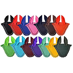 Crystal Horse Fly Bonnet 15 Colors Double Piping Ear Net Fly Veil Mask Breathable Cotton Crochet Tack Equestrian Full Cob Pony (COB, Black)