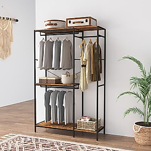 Wollmix Clothes Rack,Clothes Rack with Shelves,Freestanding Closet Organizer for Living Bedroom Room Kitchen Bathroom Entryway Office Storage Shelves Clothes Hanging Rack,Rustic Brown