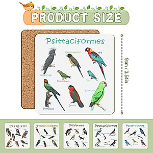 Bird Coasters, 6PCS Bird Coasters with Gift Card, Handmade Coasters for Drinks, Square Wooden Coaster Set for Bird Lovers Friends Home Kitchen Decor Bar Housewarming Gift (Birds)