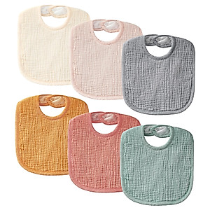 POIKSHARK 6-Pack Muslin Baby Bibs for Unisex Boys Girls, Solid Colors, Soft Cotton Baby Drool Bibs, Drooling and Teething Bibs for Infant, Newborn - Neutral