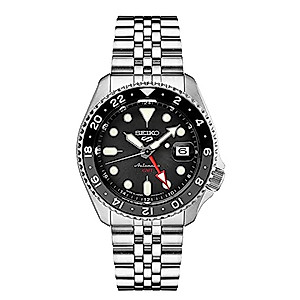 SEIKO SSK001 5 Sports Men's Watch Silver-Tone 42.5mm Stainless Steel, Black