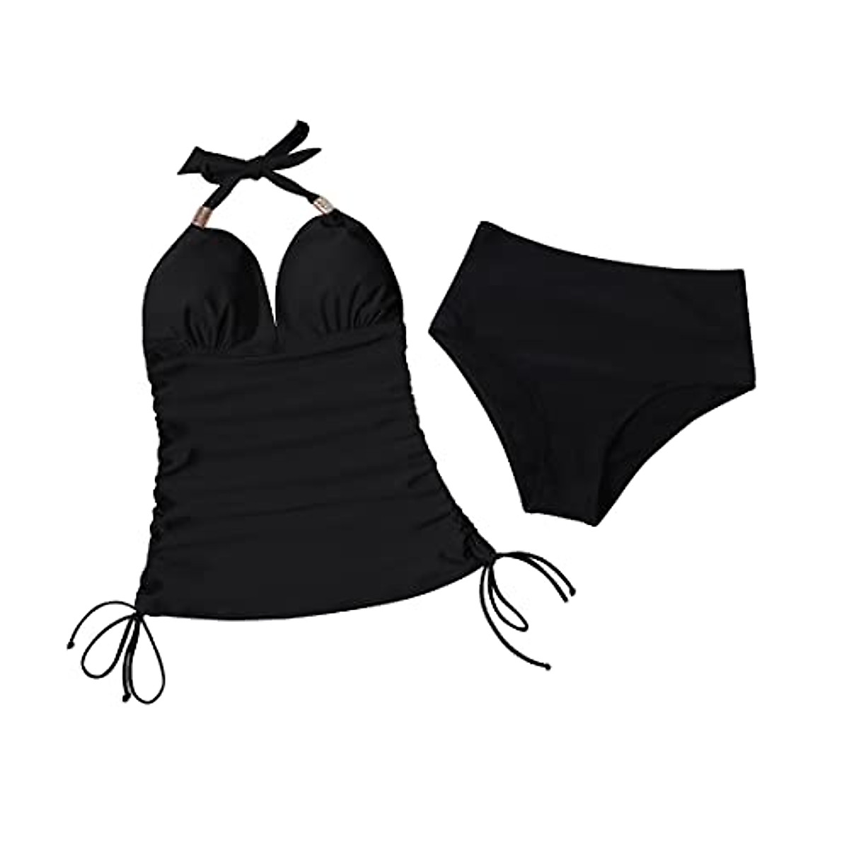 SUUKSESS Women Halter Tankini Bathing Suits Sexy Slimming Tummy Control Swimsuits 2 Pieces (Black, XL)
