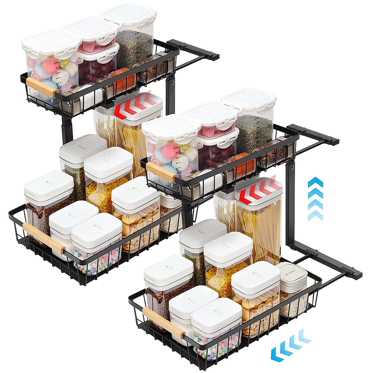 Under Sink Organizers and Storage 2 Pack, 2 Tier Height Adjustable Bathroom Organizers and Storage Sliding Under Kitchen Sink Organizer Pull Out Cabinet Organizer for Kitchen Bathroom Cabinet