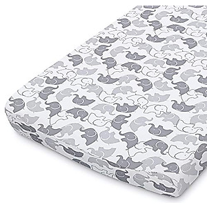 The Peanutshell Baby Changing Pad Covers for Boys or Girls | Grey & White 2 Pack Set | Elephant & Stripes