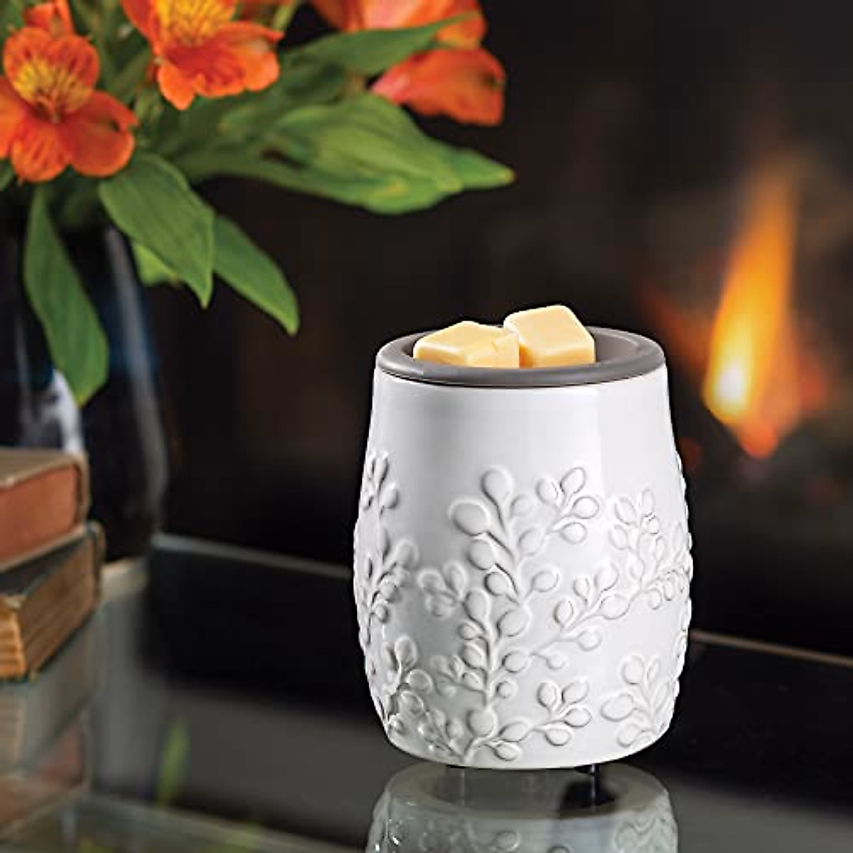 CANDLE WARMERS ETC. Wax Melt Fragrance Warmer for Scented Wax Melts, Cubes, Tarts with Silicone Dish Top|White Willow Farmhouse Ceramic