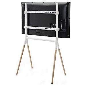 Displays2go Sawhorse Artistic TV Stand, 49" - 70", Wooden Legs – Black/Walnut (ARTTV70B)