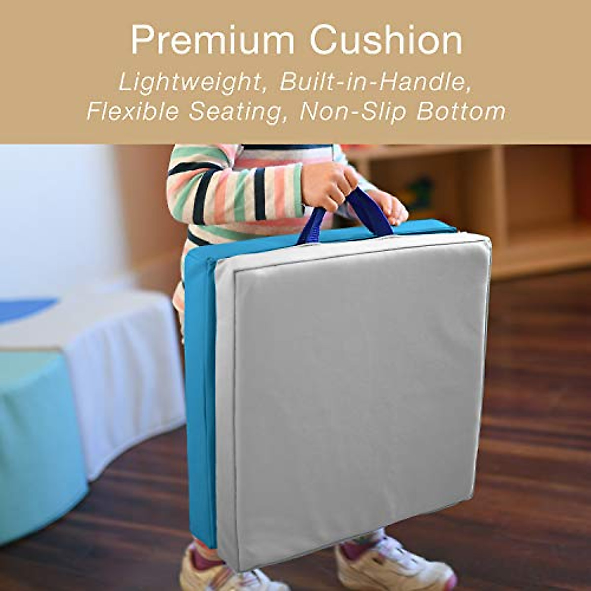 ECR4Kids SoftZone Floor Cushions with Handles, 2" Deluxe Foam, Square, Contemporary, (6-Pack)