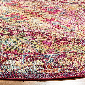 SAFAVIEH Crystal Collection Area Rug - 7' Round, Fuchsia & Light Blue, Boho Chic Oriental Distressed Design, Non-Shedding & Easy Care, Ideal for High Traffic Areas in Living Room, Bedroom (CRS516B)