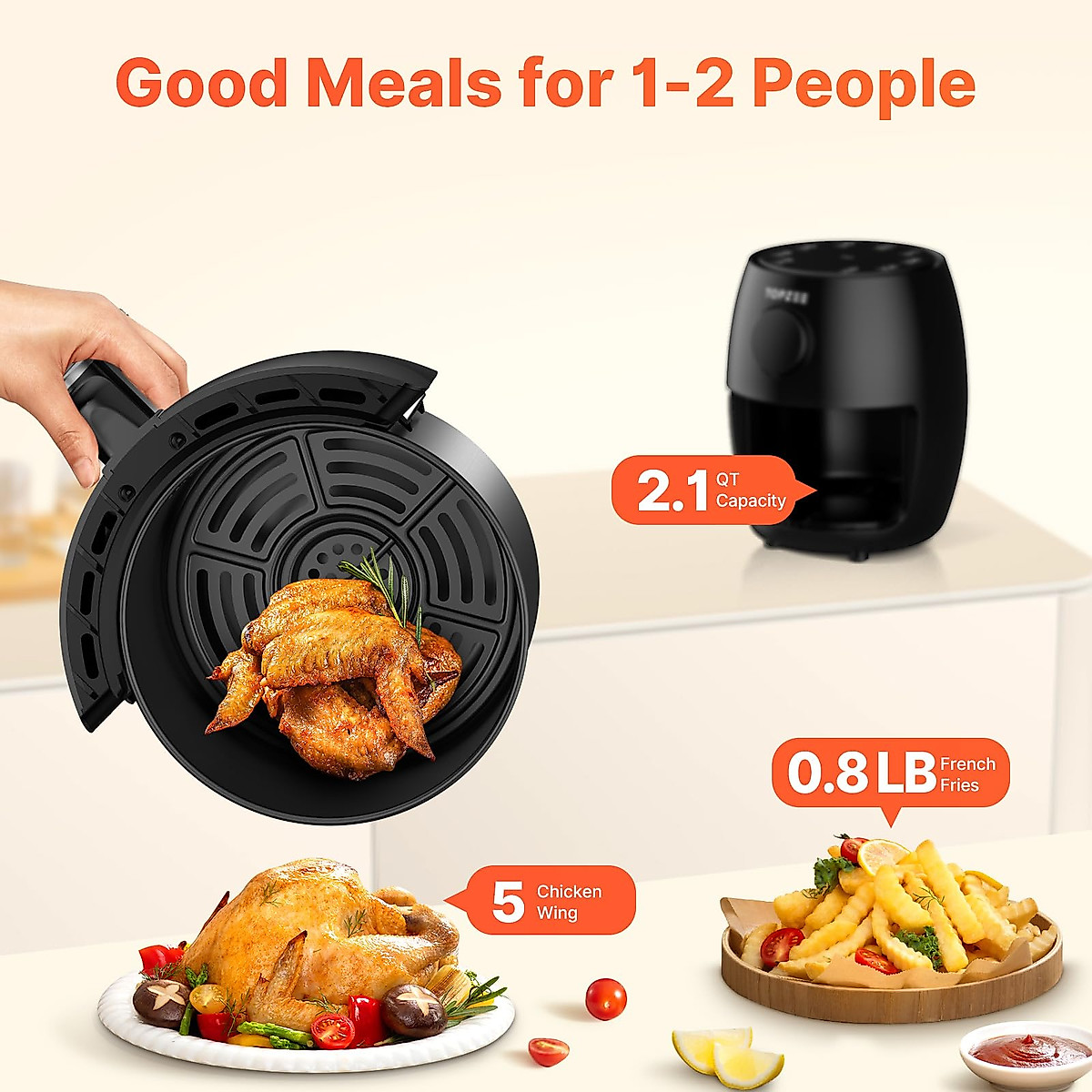 Small Compact Air Fryer, 2.1QT, 4-in-1 Small Mini Airfryer, Bake, Roast, Reheat, 98% Less Oil, Adjustable Temperature Control w/ 60min Timer, Quiet, Nonstick & Dishwasher Safe Basket, BPA-Free, Black