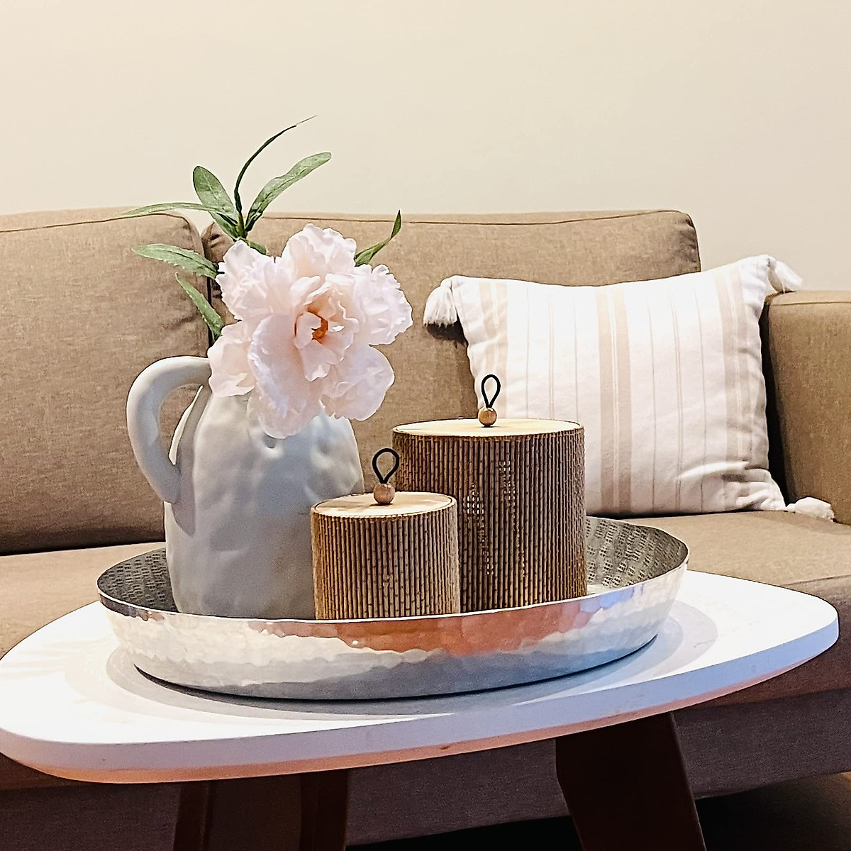 Gekkoli 2er-Set Storage Boxes/Baskets with Lids Bamboo Round/Rectangle Small Brown (Diameter 8 x Height 8.2 / Φ12 x 11.2 cm)