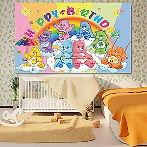 Care Cute Bear Backdrop Bear Birthday Decoration, Cartoon Bear Party Ornament Banner Photography Background Boy Girl Baby Shower Decoration 5x3FT
