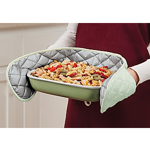 LAMINET 2 Pocket Heat Resistant Xtra Long Double Oven Mitt Pot Holder - CELERY GREEN