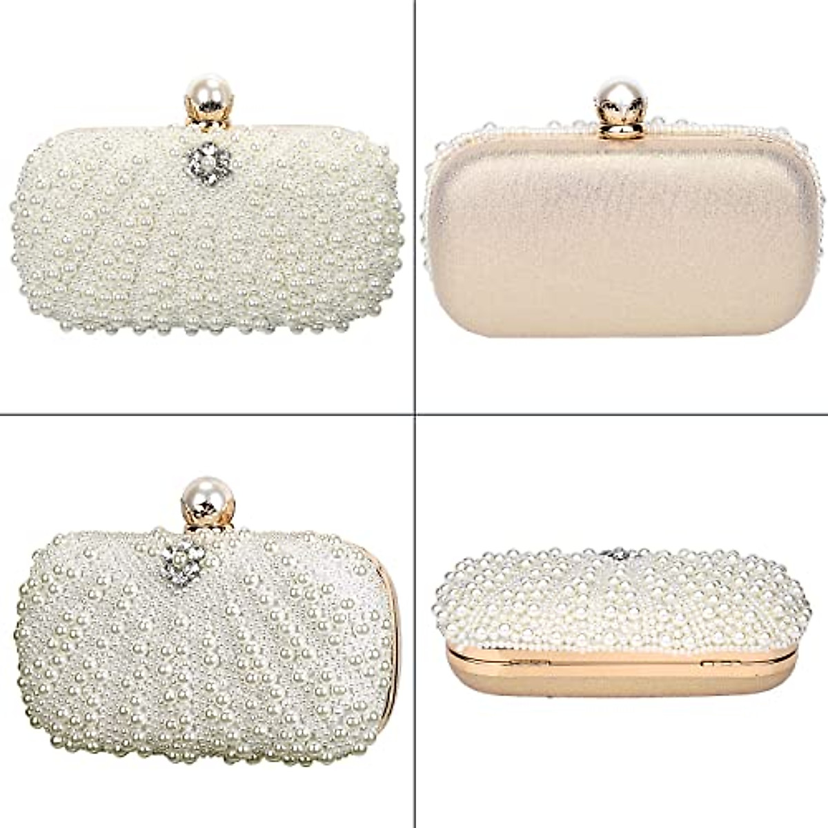 Tanpell Women's Pearl Evening Bags Rhinestone Beaded Clutch Purses for Wedding Bridal Handbag Ladies Prom Cocktail Party Purse (Beige-3)