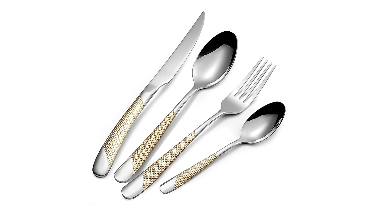 Gold Hammered Silverware Set for 6 - Premium Stainless Steel Flatware