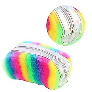 Plush Pencil Case Pen Bag: Zipper Rainbow Pencil Pouch Make Up Cosmetic Bag Stationary Organizers for Girls Boys Home School