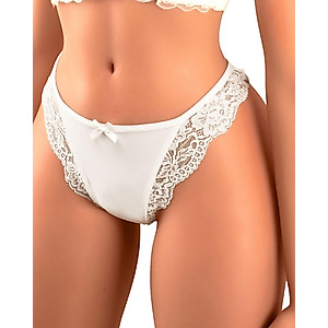 Banamic Women Underwear Floral Lace Thongs Mid Waist Panties Briefs White