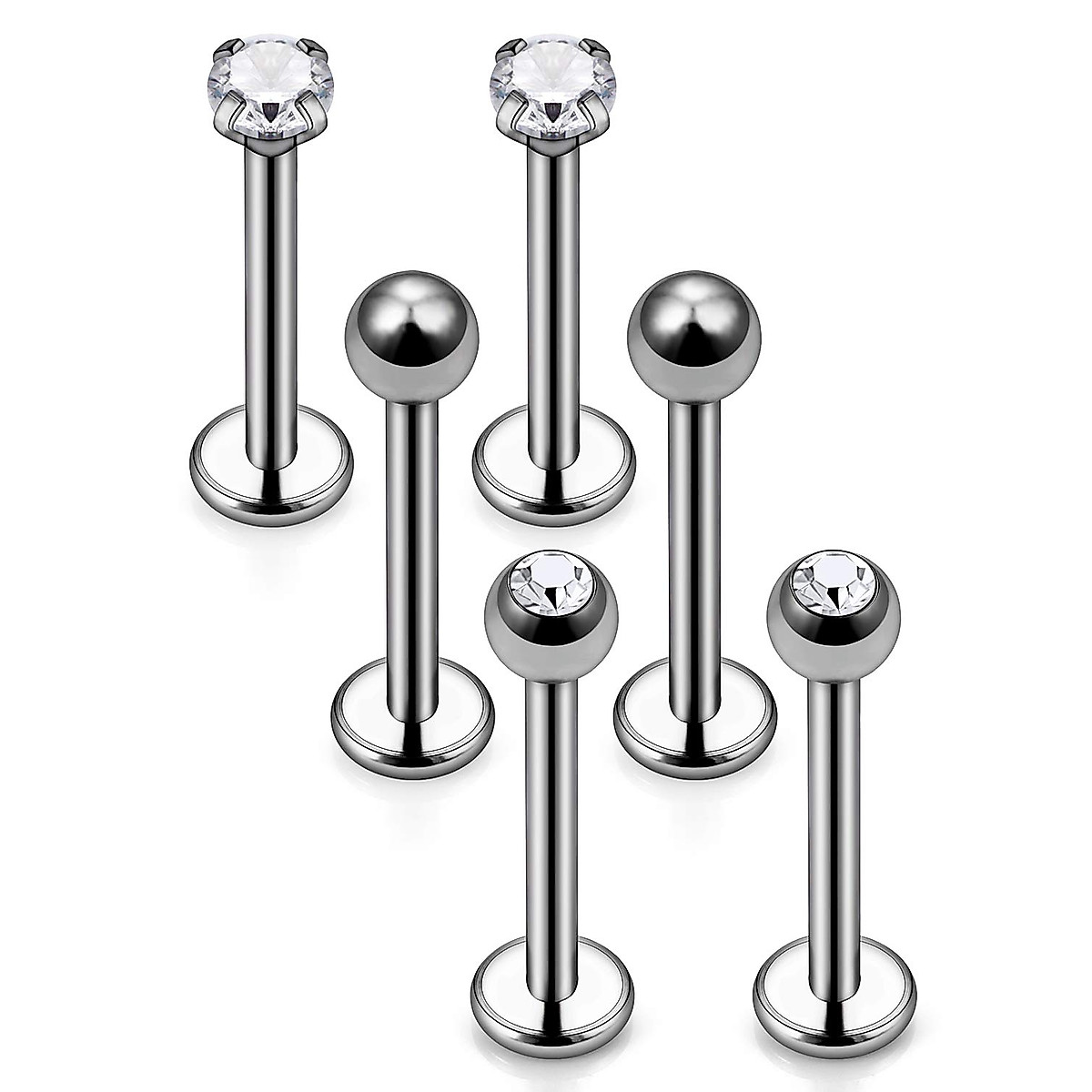 Hoeudjo 16G Solid Grade 23 (G23) Titanium Labret Monroe Lip Ring Tragus/Helix/Cartilage Earring Stud Barbell Body Piercing Jewelry for Women Men CZ Inlaid 8mm 5/16 inch